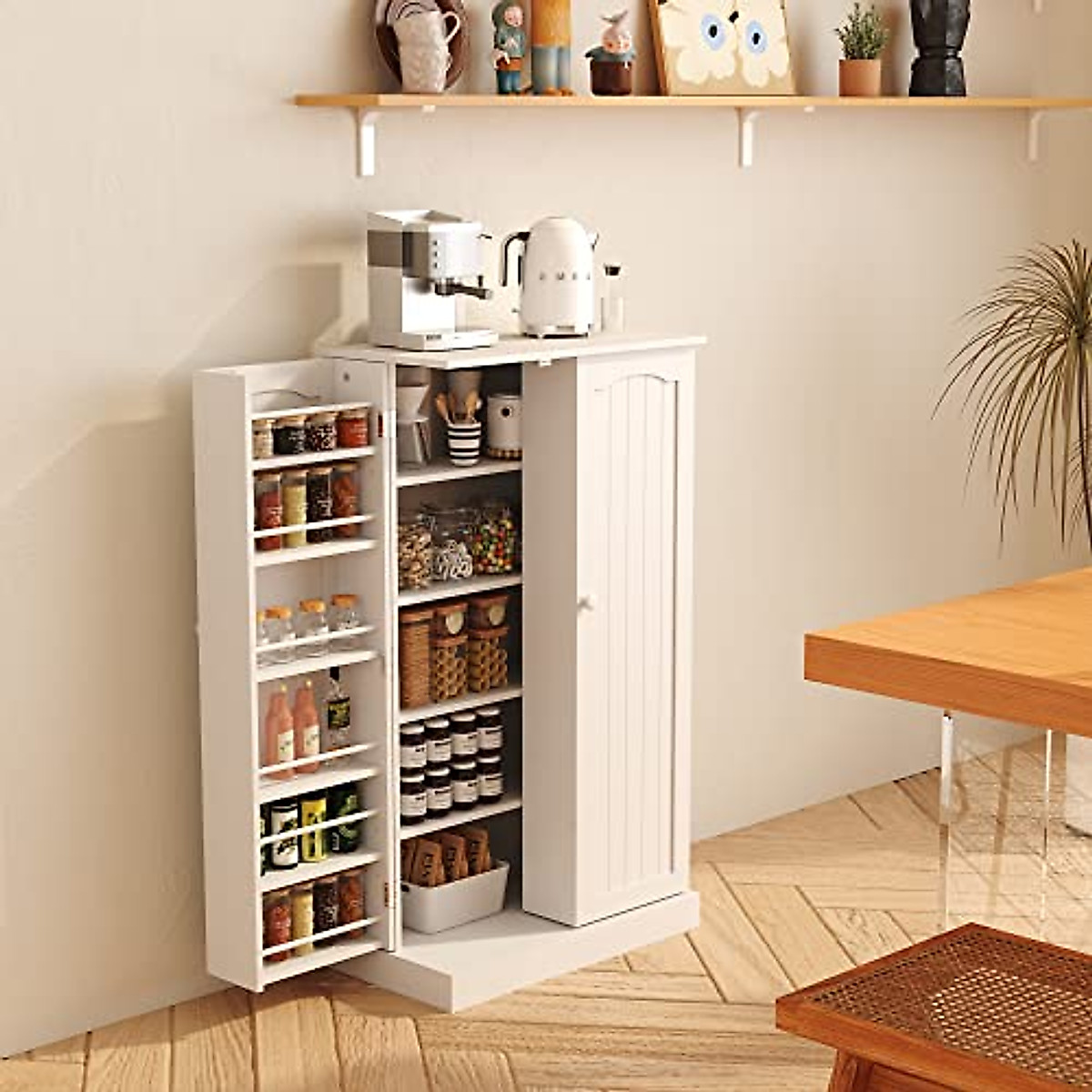 HOMEFORT 41" Kitchen Pantry Cabinet, Storage Cabinet with 6 Adjustable Shelves, Space Saving Cupboard Cabinet for Kitchen, Garage, Pantry, Office, Patio