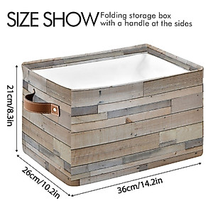 ALAZA Wood Plank Rustic Large Storage Baskets with Handles Foldable Decorative 2 Pack Storage Bins Boxes for Organizing Living Room Shelves Office Closet Clothes