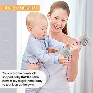 Baby Dumbbell Toy - Silicone Dumbbell Teether Toys Weight Rattle Sensory Toy for Babies - Great Gift for Baby and Toddler Girls or Boys (Gray)