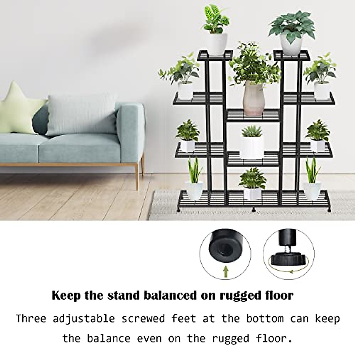 Metal Plant Stand, 9 Tiers Multifunctional Plant Stands for Indoor Plants, Decorative Black Steel Plant Shelf for Indoor Patio Garden Balcony and Yard(9 Tier)