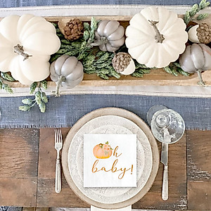 Orange Baby Little Pumpkin Paper Napkins 6.5 x 6.5 Inches Fall Themed Baby Shower Autumn Gender Reveal Tableware Ideas 50 Pack