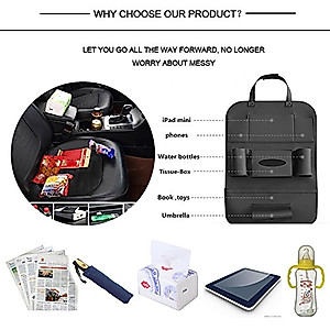 OTCPP 2 Pack PU Leather Car Seat Back Organizer for Travel (Black)