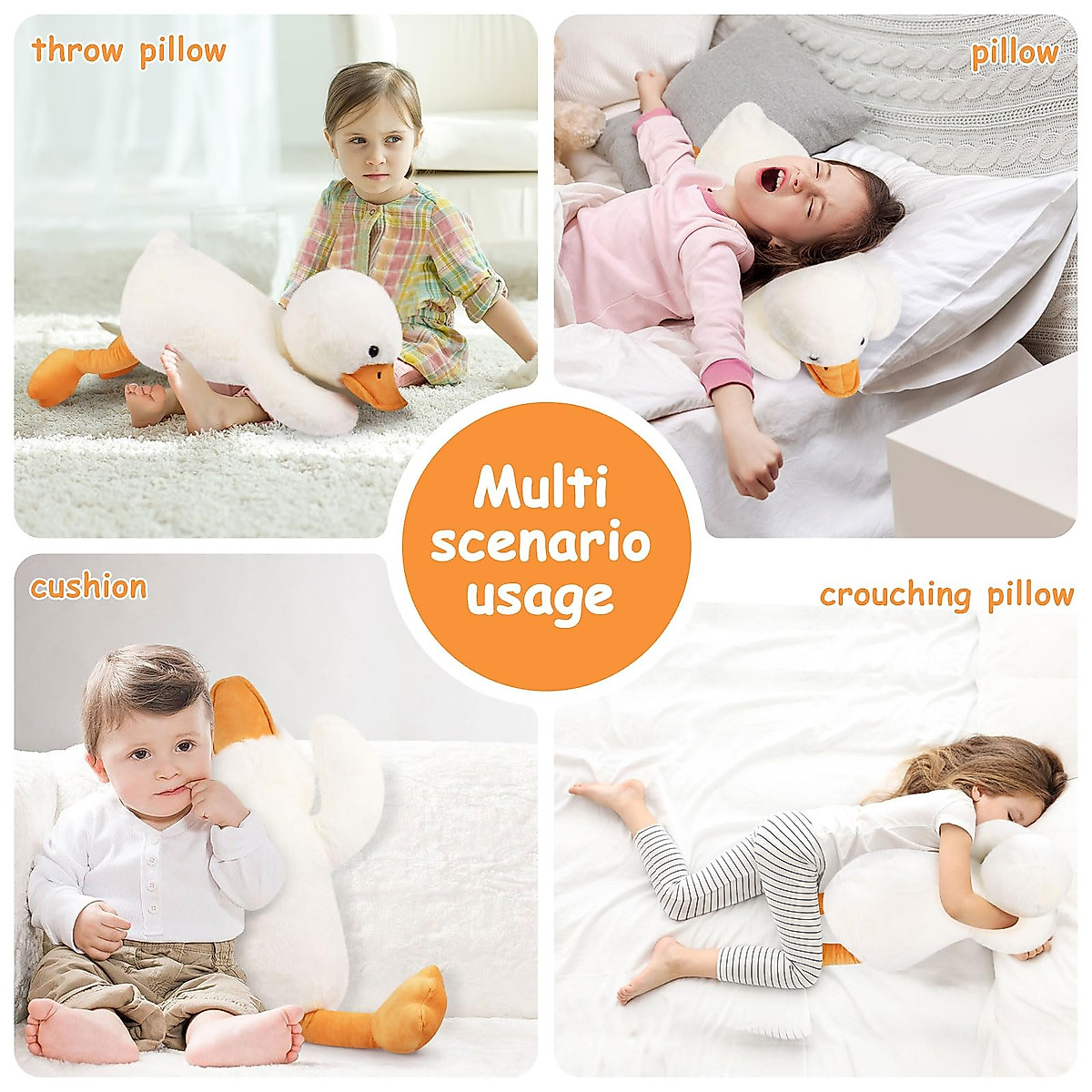 Achwishap Duck Stuffed Animals,23.6” Duck Plush Pillow,Duck Plush Toy Hugging Pillow,Giant Cute Plushies Duck Kawaii Pillow,Cuddly Animal Sleeping Pillow for Kids Adults(White)