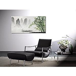 Large Hand Painted Traditional Chinese Painting Black and White Modern Landscape Canvas Wall Art Handmade Bamboo Artwork