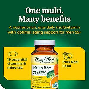 MegaFood Men's 55+ One Daily - Multivitamin for Men with Vitamin B12, Vitamin C, Vitamin D & Zinc - Optimal Aging & Immune Support Supplement - Vegetarian - Made without 9 Food Allergens - 90 Tabs
