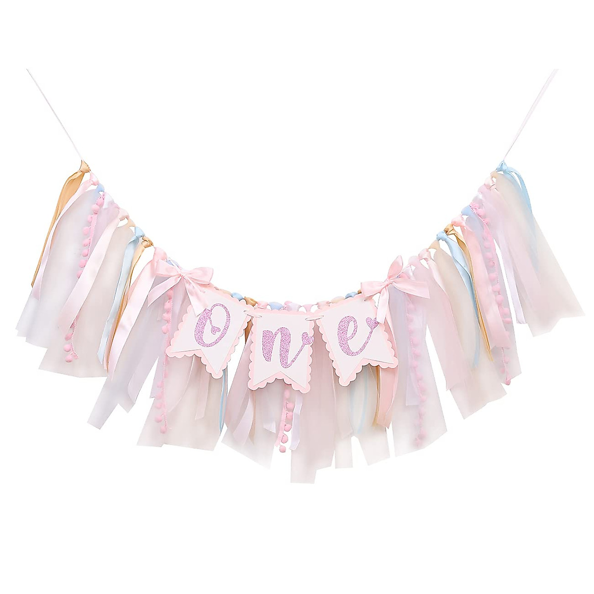 Pink Sweetheart One Birthday Banner - Pink Tutu Skirt High Chair Banner , 1st Birthday Party Gifts for Girls , Winter Onederland 1st Birthday Girl Decorations , Pastel Tassel Banner Ribbons
