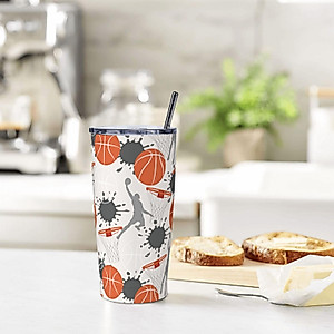 JASROTAO Basketball Game Tumbler, Sports 20oz Stainless Steel Insulated Travel Tumbler,Travel Coffee Mug with Lid and Straw Cups Gifts for Women Men