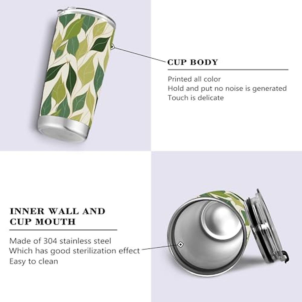 Green Leaves Stainless Steel car cup with Lid and Straw travel mug spill proof for café leakproof tumbler with lid and straw 20 OZ