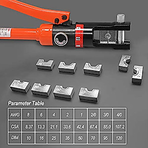 WBHome Hydraulic Wire Crimper Battery Lug Terminal Cable Crimping Tool, 8 Dies, 12 Ton