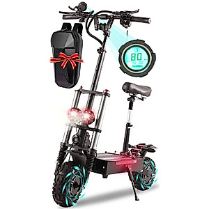 35AH 5600W Electric Scooter Adults 50 MPH Off Road Sport Scooter with Seat,60V Dual Drive 56 Miles Range 11" Off Road Tires,Heavy Duty 440 LBS Load Dual Braking System & Dual 2 Chargers