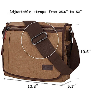 Modoker Messenger Bag for Men, 13 Inches Laptop Satchel Bags, Canvas Shoulder Bag with Bottle Pocket, Brown