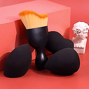 BEAKEY 3+1 Pcs Makeup Sponges with Kabuki Contour Brush, Beauty Sponge Blenders with 3 Shapes for Liquid Foundation, Cream and Powder (3 Sponges+ 1 Contour Brush)