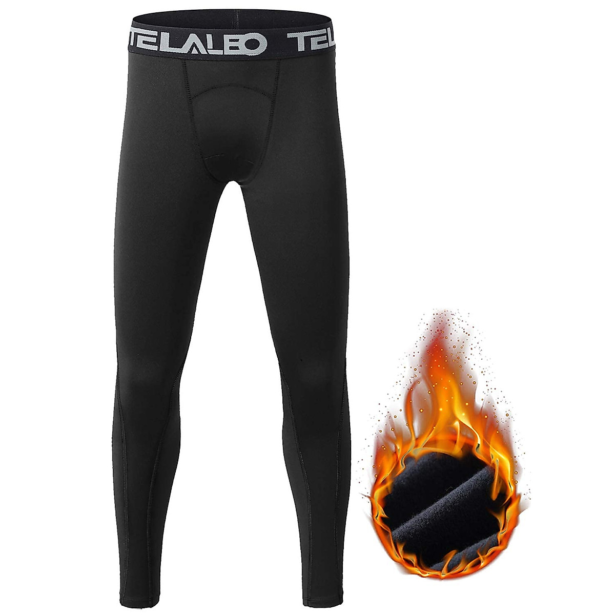 TELALEO Boys' Girls' Long Sleeve Compression Shirts Thermal Fleece Lined Kids Athletic Sports Tops Leggings Baselayer Set L