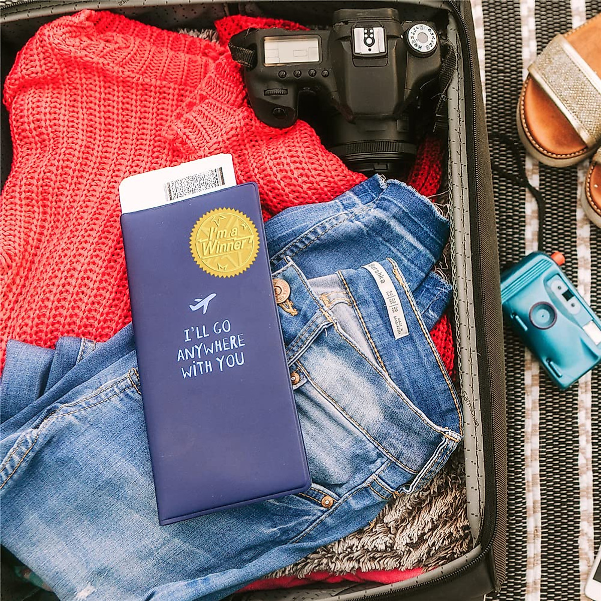 CRASPIRE 2 Inch Gold Embossed Envelope Seals Stickers I’M A Winner 100pcs Adhesive Embossed Foil Seals Stickers Label for Wedding Invitations Gift Packaging