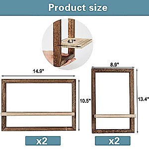 idee-home Wall Shelves Floating Shelves for Wall Set of 4, Hanging Shelves for Wall Storage, Square Wall Shelf Decor, Wall Mounted Shelves for Bathroom, Living Room Brown