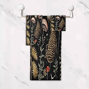 Flradish Mushrooms Towels 3 Pack Bath Towels for Bathroom Set Soft Cotton Highly Absorbent Lightweight & Quickdry Towel Set 1 Bath Towel,1 Hand Towel,1 Washclothe