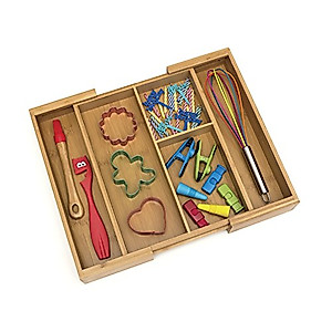 Lipper International 8893 Bamboo Wood Expandable to 17" Gadget Tray and Drawer Organizer