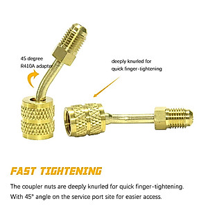 R410A Adapter 5/16 Inch SAE Female and 1/4 Inch Male Quick Coupler Angled Charging Vacuum Adapter R410A Connector with Thimble Mini Split System
