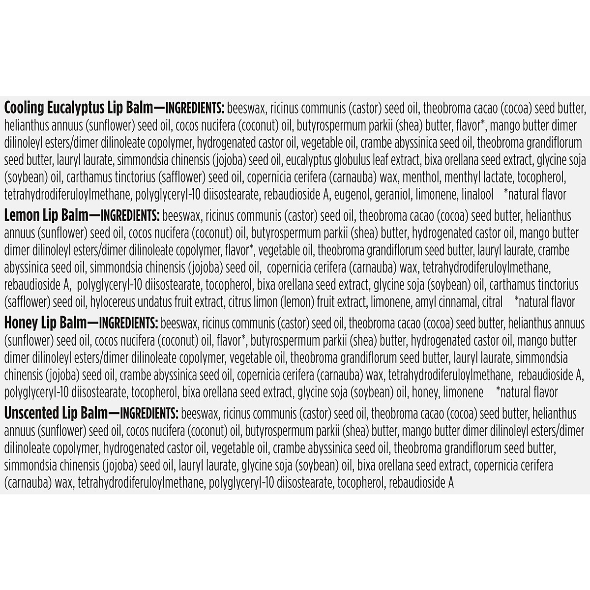 Burt's Bees 100% Natural Origin Rescue Lip Balm, Cooling Eucalyptus, Lemon, Honey, Unscented, 4 Tubes, Pack May Vary