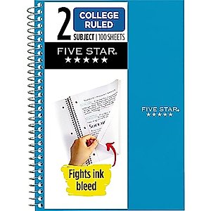 Five Star Small Spiral Notebook, 2-Subject, College Ruled Paper, Fights Ink Bleed, Water Resistant Cover, 6" x 9-1/2", 100 Sheets, Tidewater Blue (06180AA4)