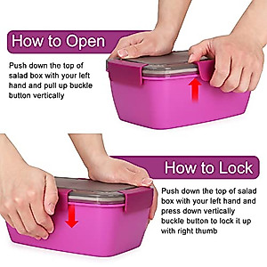 GiFBERA Large Salad Container for Lunch - 68 oz Salad Bowl with 5 Compartments Bento-Style Tray, 2 pieces Salad Dressing Containers To Go, Leak-Proof & BPA-Free (Purple)