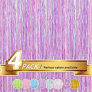 BTSD-home Iridescent Transparent Purple Foil Fringe Curtain, Metallic Photo Booth Tinsel Backdrop Door Curtains for Wedding Birthday Baby Shower Bachelorette Party Decorations(4 Pack, 12ft x 8ft)