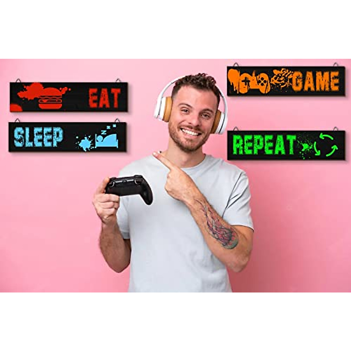 Chuniff 4 Pieces Gamer Room Décor, Gaming Décor for Boys Room, Video Game Room Wall Decoration for Boys, 11.8 * 3 inches