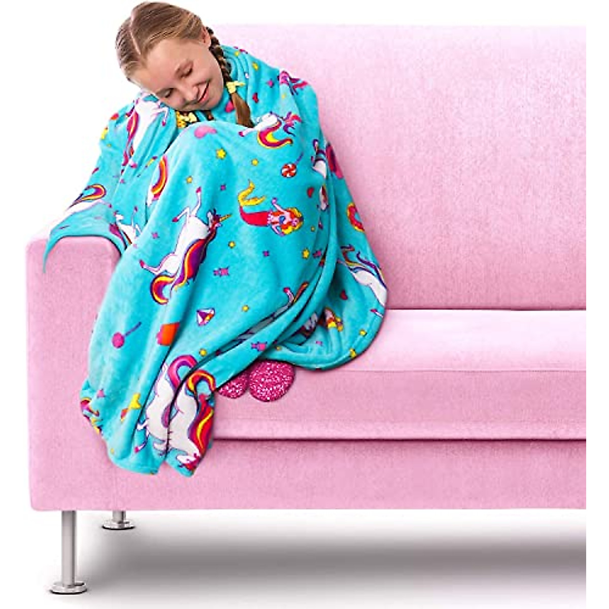 GirlZone Unicorn Fleece Blankets for Girls, Large Fluffy Blankets for Teen Girls with Cute Unicorn and Mermaid Designs, Great Unicorn Gift Ideas for Girls