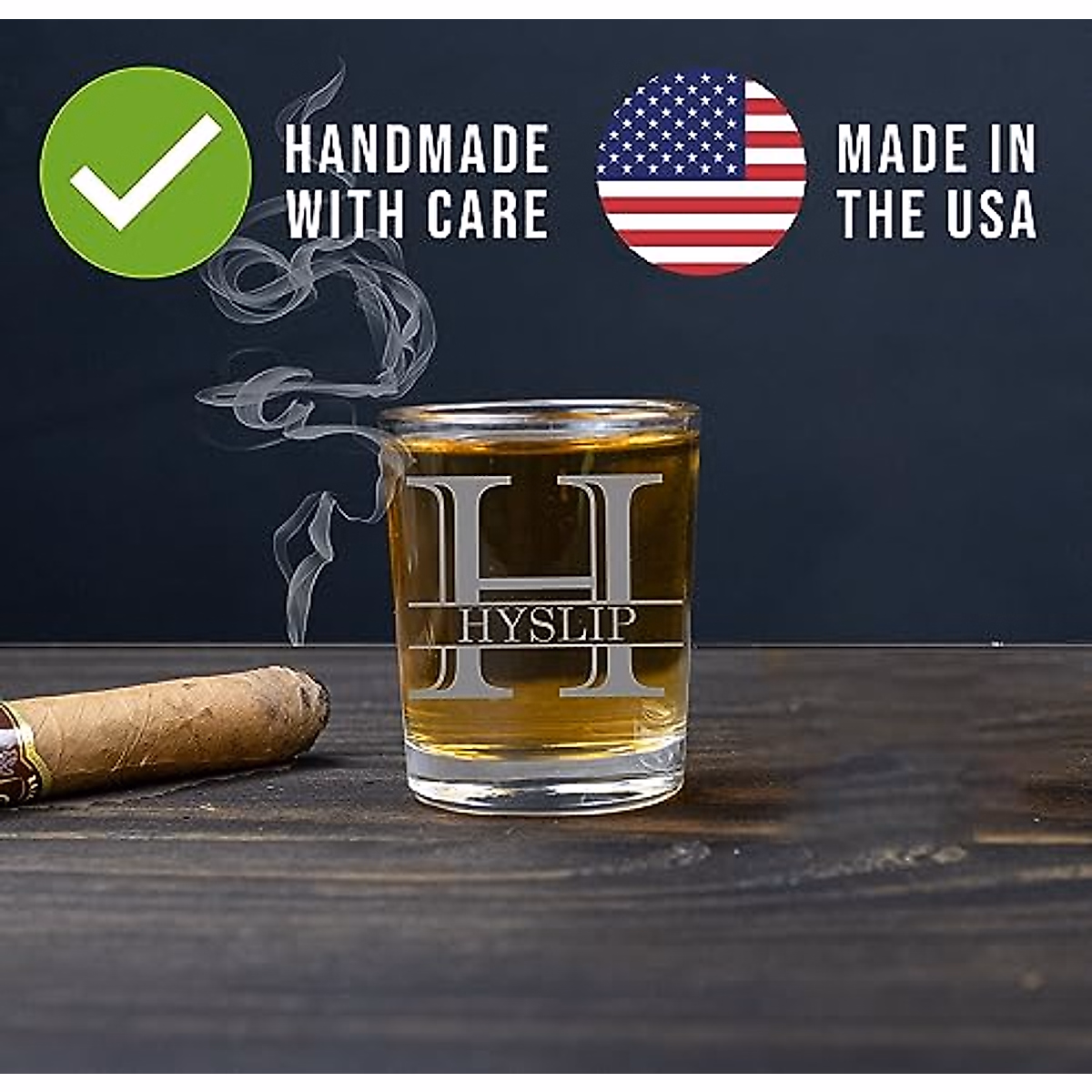 Personalized Etched 2.5oz 1pk Shot Glass – Customized Monogram Name, Custom Gifts Men Women, Groomsmen, Engraved Wedding Birthday Anniversary Retirement Gift Ideas Him Her, Party Favors, Halpert