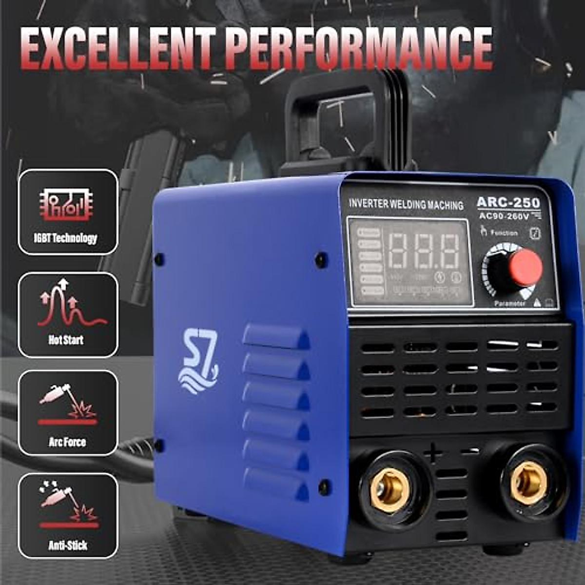 250A 110/220V Welder,ARC/Lift TIG Welding Machine with Synergic Control, IGBT Inverter，Hot Start, Arc Force and Anti-Stick