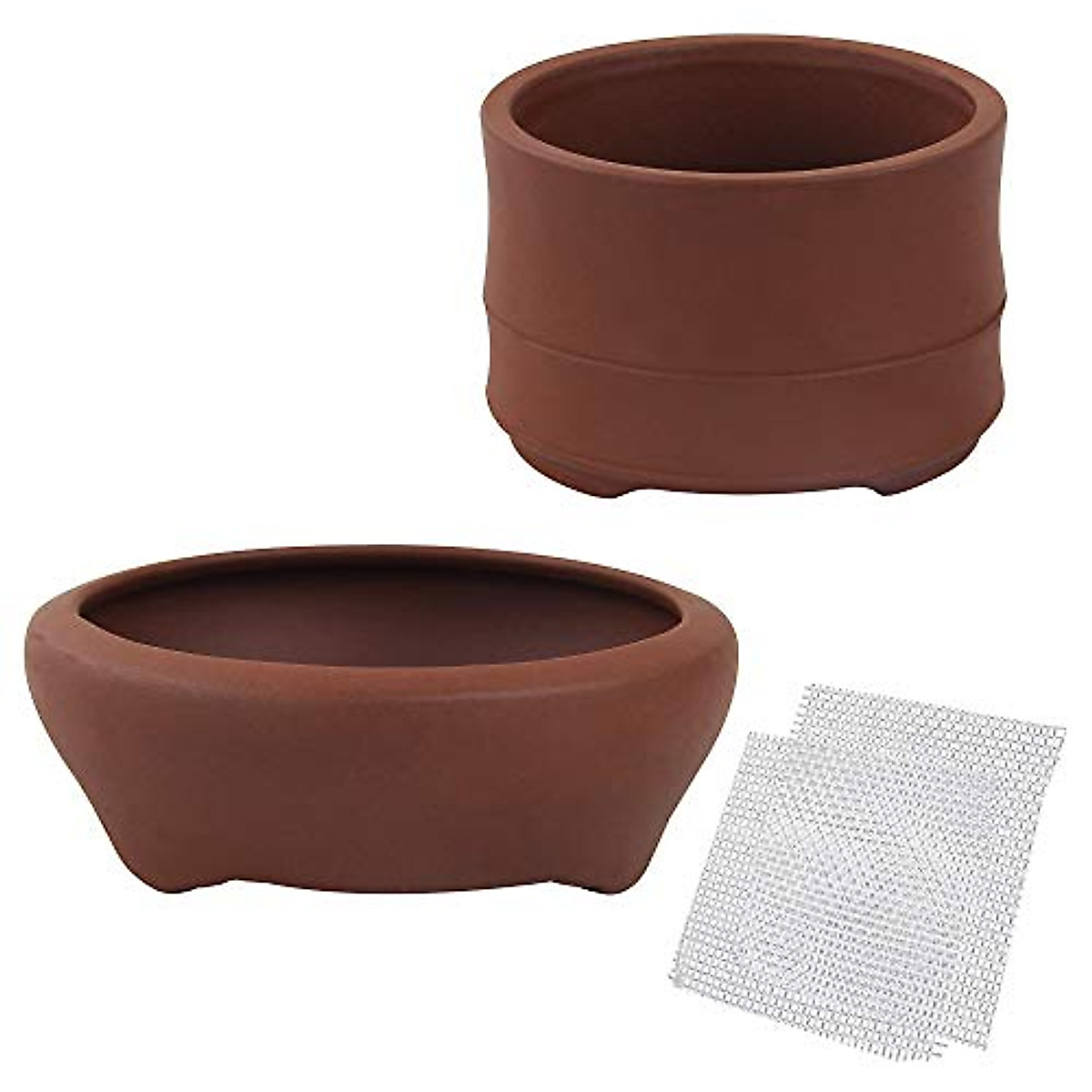 Happy Bonsai 2 pc 3.1" + 3.7" Unglazed Round Ceramic Succulent Planter Pot Set