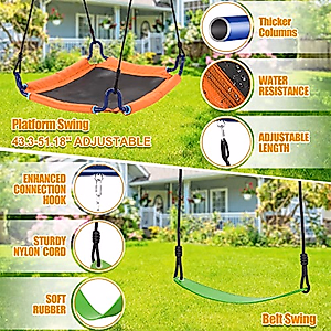 Swing Sets for Backyard 550 lbs - 6 in 1 Multifunction Kids Swing Set Outdoor Heavy Duty Extra Large Metal Swing Frame with 3 Adjustable Swing Climbing Net Climbing Ladder Basketball Hoop