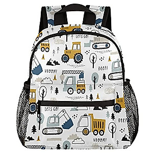 dgdahk Kids Backpack Toddler Cute Car Truck Excavator Preschool Book Bag Small Cute Kindergarten Elementary Bookbags Travel Backpack With Chest Strap for Little Boy Girl 3-6