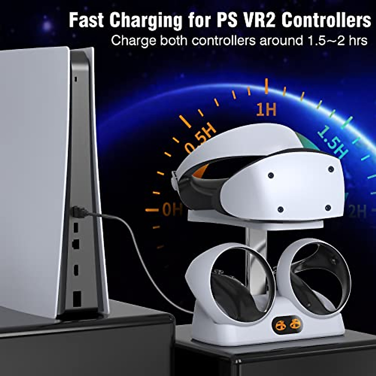 Dobe PSVR 2 Charging Station for PSVR2 Controller, PS5 VR2 Charging Station with VR Headset Display Stand, PSVR2 Charging Dock with Led Indicator, Type-C Cable & 2 Magnetic Charger Clasps