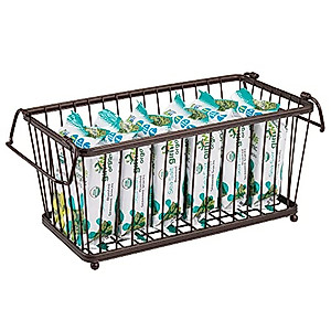 mDesign Household Stackable Metal Wire Storage Organizer Bin Basket with Built-In Handles for Kitchen Cabinets, Pantry, Closets, Bedrooms, Bathrooms - 12.5" Wide, 2 Pack - Bronze