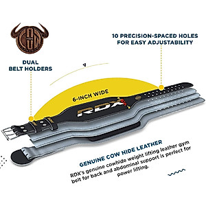 RDX Weight Lifting Belt Gym Exercise Workout, 6 inch Leather Padded Lumbar Back Support Men Women, 10 Adjustable Holes, Powerlifting Bodybuilding Deadlift, Squat Fitness Strength Training Equipment