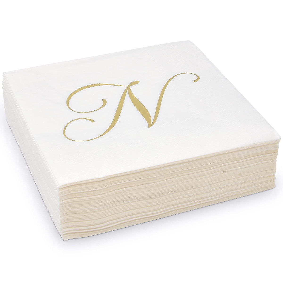 Gift Boutique 100 Gold Monogram Cocktail Napkins Letter N Disposable Paper Pack Elegant Metallic Golden Foil Hand Napkin for Powder Room Wedding Holiday Birthday Party Baby Shower Decorative Towels