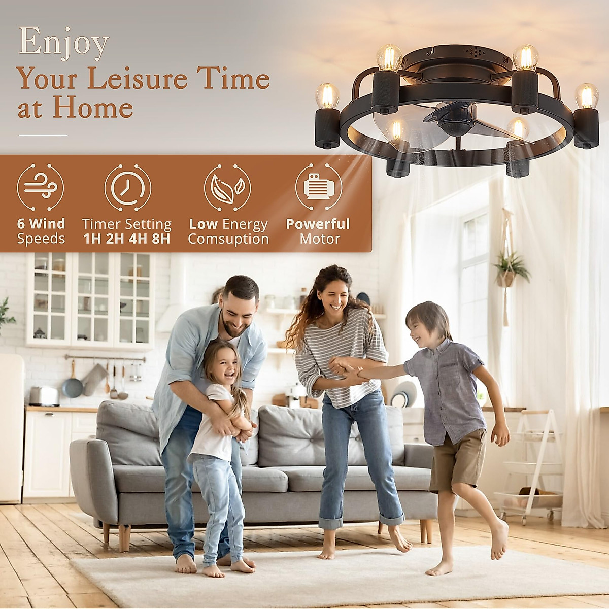 LEDIARY Low Profile Ceiling Fans with Lights Black, Flush Mount Ceiling Fan with Light, Modern Farmhouse Industrial Small Ceiling Fan with Remote for Bedroom,Kitchen,Home