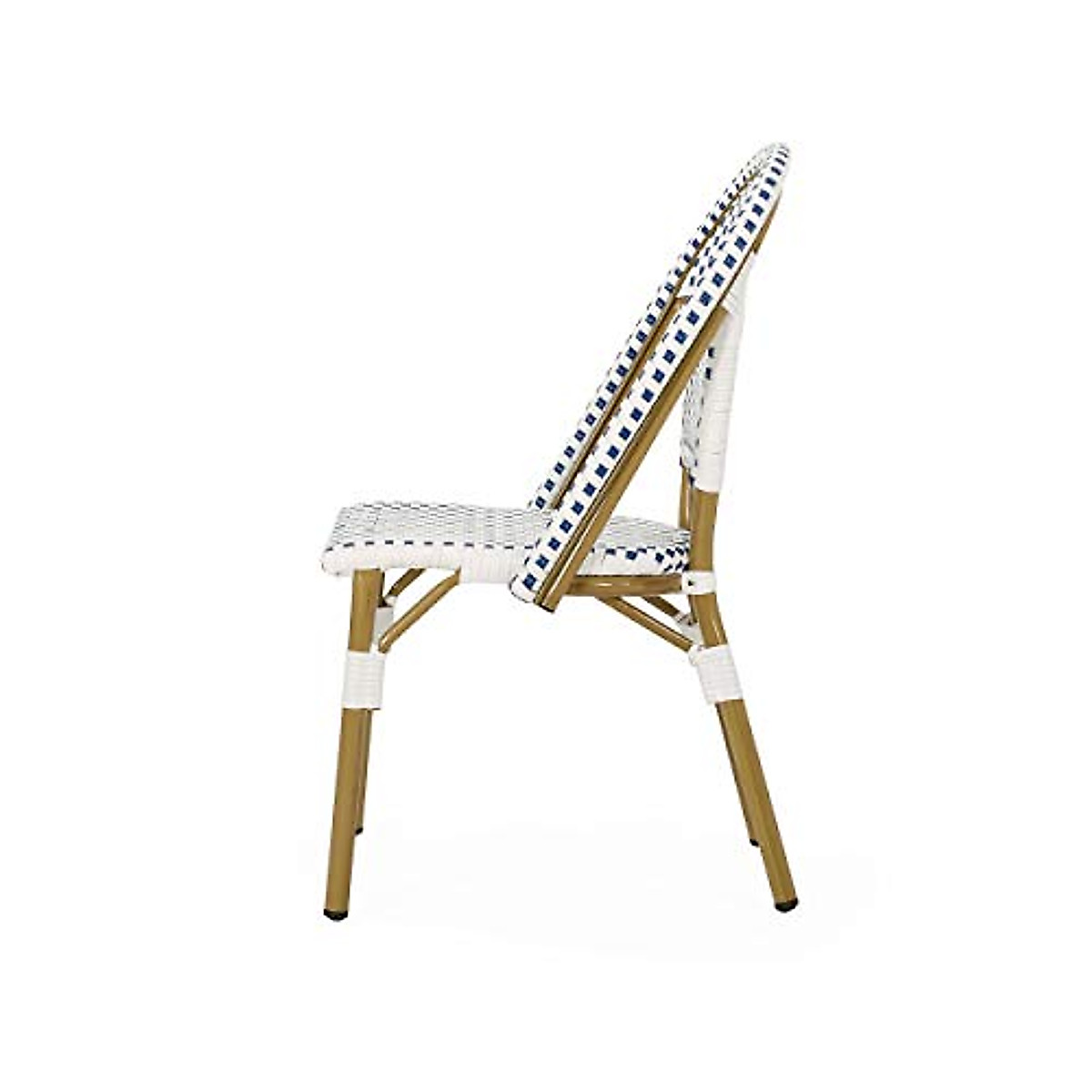 Christopher Knight Home Philomena Outdoor French Bistro Chair (Set of 4), Blue + White + Bamboo Print Finish