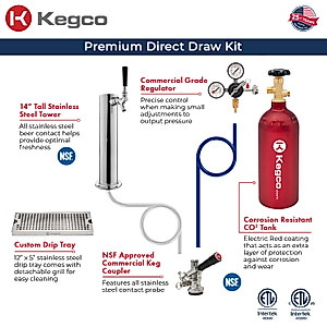 Kegco Kegerator 24" Wide Single Tap Black/Stainless Steel Undercounter Beer Dispenser HK38BSU-1