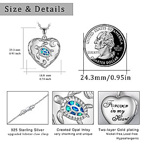 WINNICACA Sea Turtle Necklace for Women, Sterling Silver Heart Locket Necklace with Created Opal, 18+2 inch Rolo Chain, Picture Locket Necklace for Girls, Christmas Gifts for Mom