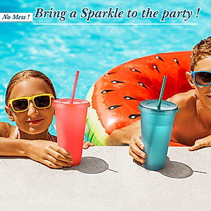 24 oz Cups with Lids and Straws Plastic Tumbler with Straw and Lid Glitter Tumbler Iced Coffee Cup Reusable Travel Mug Water Bottle for Smoothie Party Birthday(Cute Color,40 Pack)