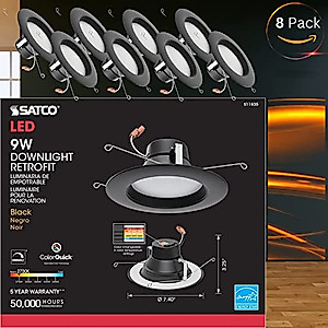 Satco (8 Pack) Led Color Selectable Downlight Retrofits, Part Number S11835, 9 Watt; 5 Inch - 6 Inch; Cct Selectable; 120 Volts; Dimmable; Black Finish for Industrial and Commercial Use
