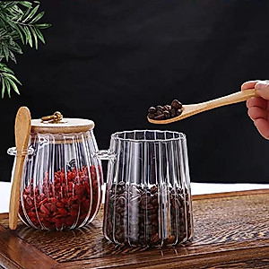 WEIRUIFANZHI 2 Pack Small Glass Coffee Jars set Canister with Bamboo Lid&spoon Petal Decorative Container with Metal Handle&scoop Airtight Storage jar Easy to Grasp for Nuts,Tea,Candy,Cookies(23.7OZ)