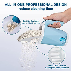 Austepax Cat Litter Scoop - Integrated Litter Scooper with Litter Box, Removable Deep Shovel and Large Capacity Waste Container - Sturdy and Durable, Easy to Clean and Use(150 Bags)