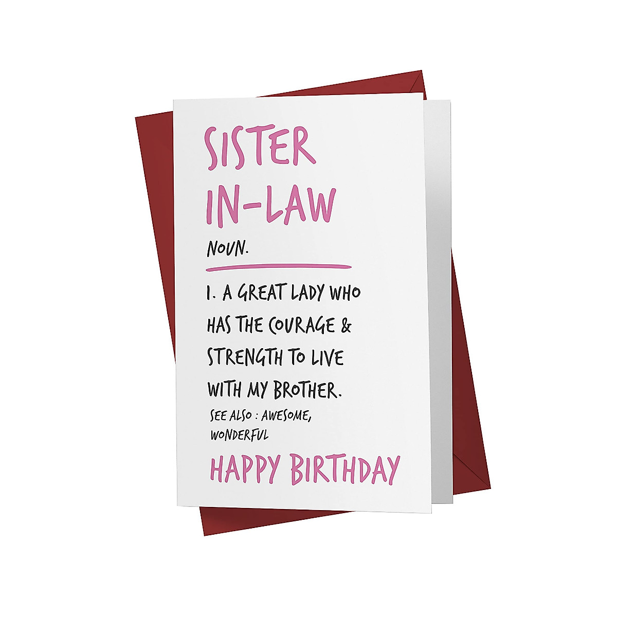 Funny Birthday Card for Sister in Law, Large 5.5 x 8.5 Sister in Law Birthday Card, Happy Birthday Card for Sister in Law, Karto Sister Law Noun