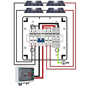 2 String PV Combiner Box with Arreste, IP65 Waterproof Solar Combiner Box with 32A Circuit Breaker, 15A Rated Current Solar Connector for Solar Panel System