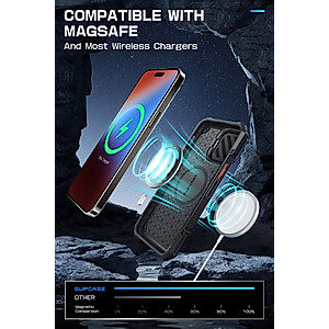 SUPCASE for iPhone 14/13 Pro Max Case with Camera Cover Stand, [MagSafe Compatible] [Built-in Belt Clip] Heavy Duty Magnetic Phone Case, Ruddy