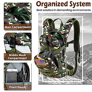 Gelindo Military Tactical Hydration Backpack with 2L Water Bladder Light Weight, MOLLE Tactical Assault Pack for Hiking Biking Running Walking Climbing Outdoor Travel