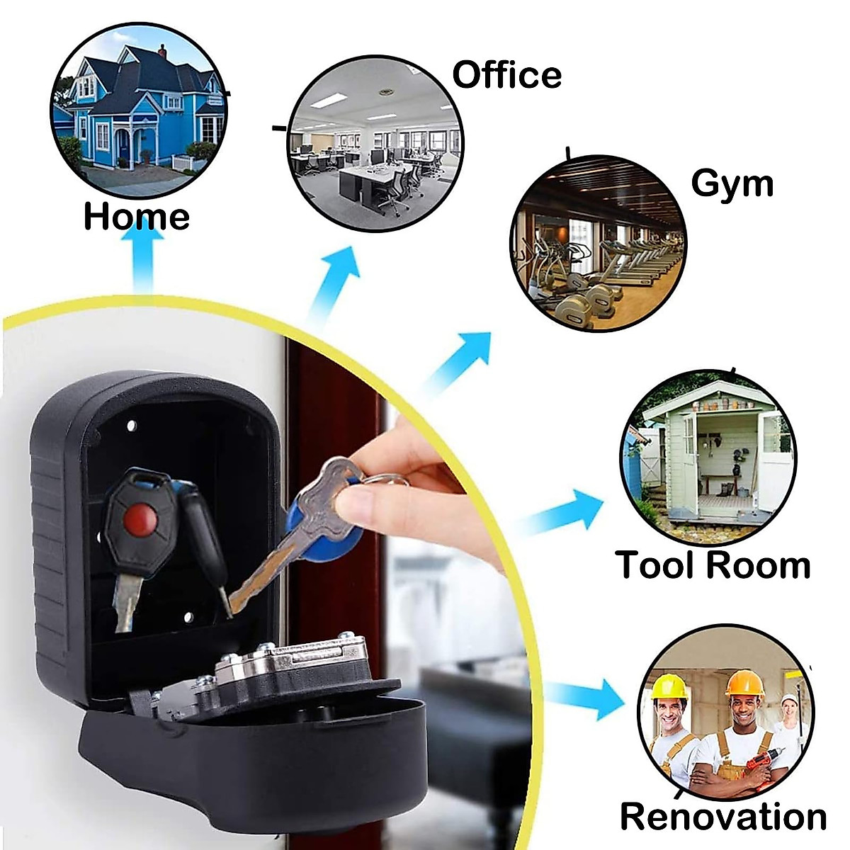 Key Lock Box Wall Mounted, Waterproof Key Safe Box, Extra Large 4 Digit Combination Lock Box with Spare Key, Security Key Storage Box for Home Office Garage School Factory Indoor Outdoor (Black 1)